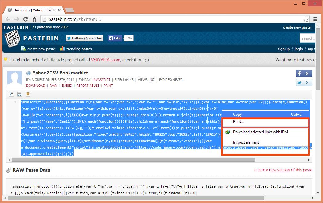 Copy Javascript Code From Pastebin 7819